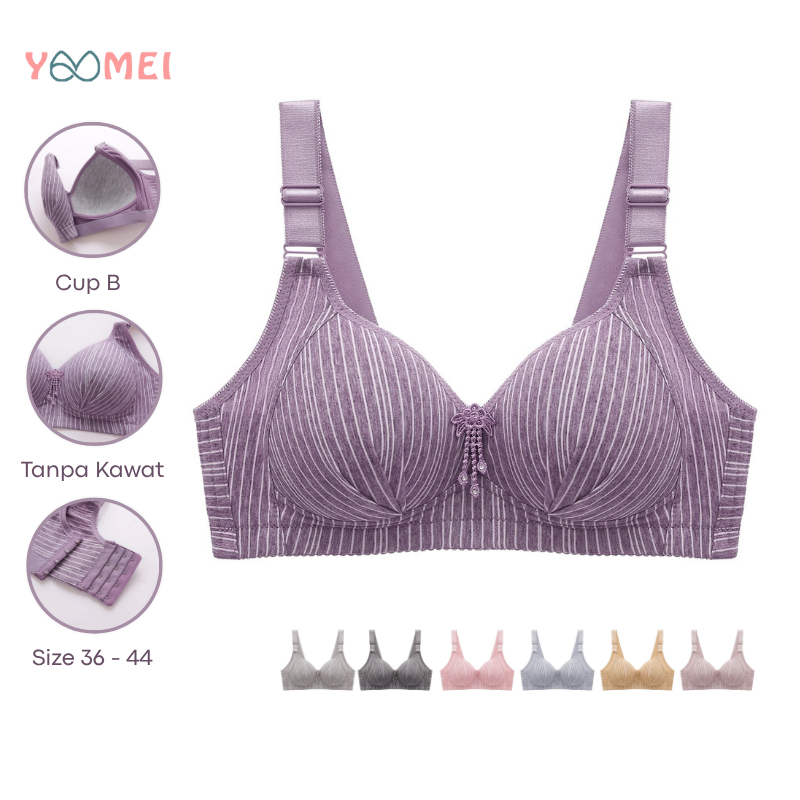 Jual YOOMEI Bra Jumbo Cup Besar Tanpa Kawat Busa Tipis Motif Garis ...