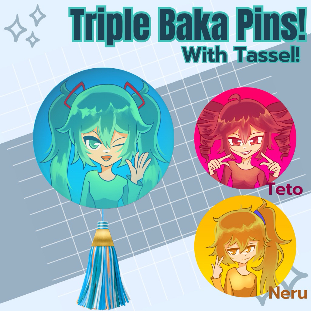Jual Fanmerch button pin with tassel triple baka vocaloid synthv ...