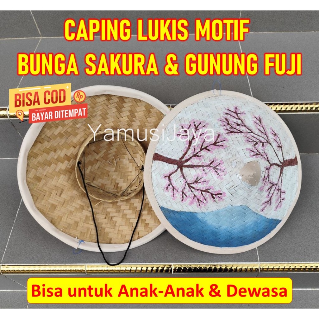 Jual Topi Caping Motif Bunga Sakura l Caping Lukis Gunung Fuji GRATIS ...