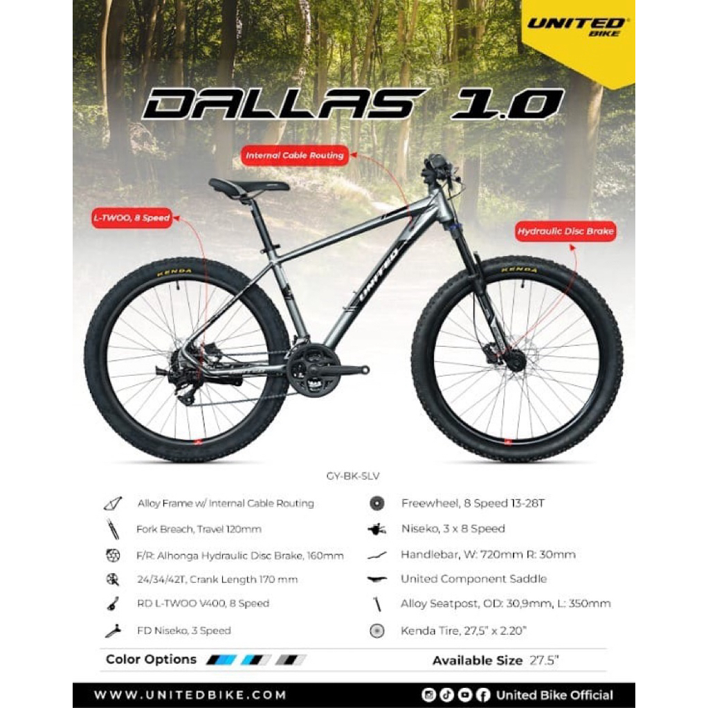 Jual SEPEDA GUNUNG MTB UNITED DALLAS 1.0 27,5 inch ALLOY FRAME ...