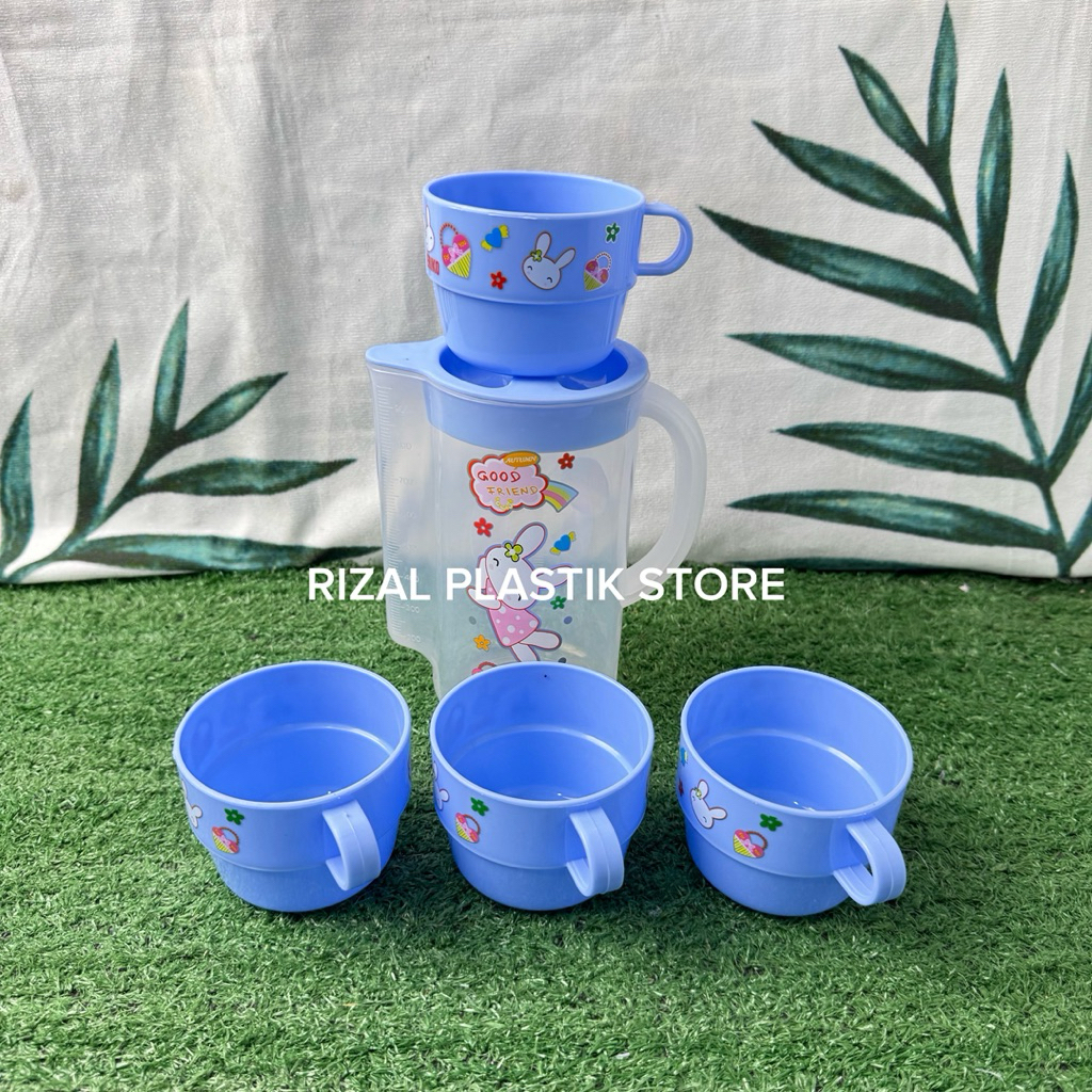 Jual Teko Set Saigon - 1 Teko + 4 Cangkir Printing, Pink/Biru/Hijau ...