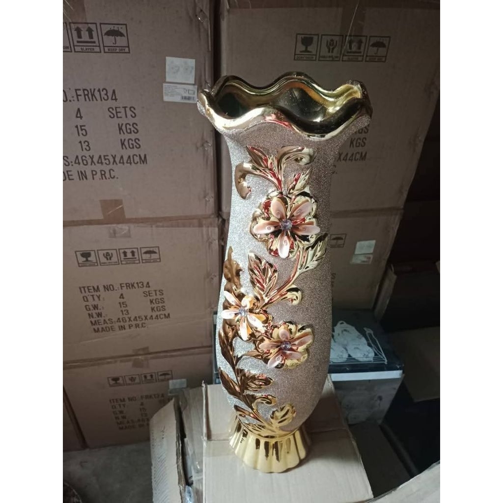Jual vas gold keramik tinggi 60 cm/pajangan vas guci pot bunga keramik ...