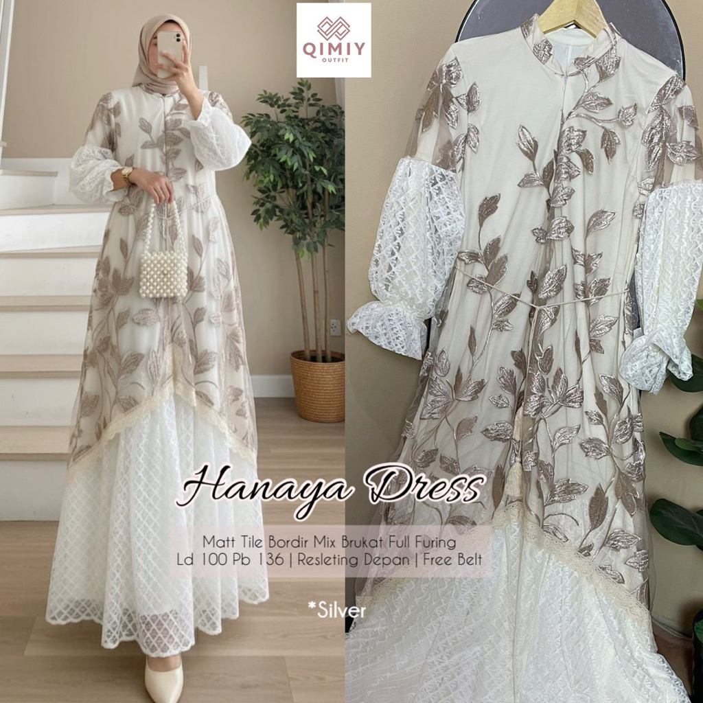 Jual HANAYA DRESS BY QIMIY gaun gamis maxy maxi bahan tile bordir mix ...