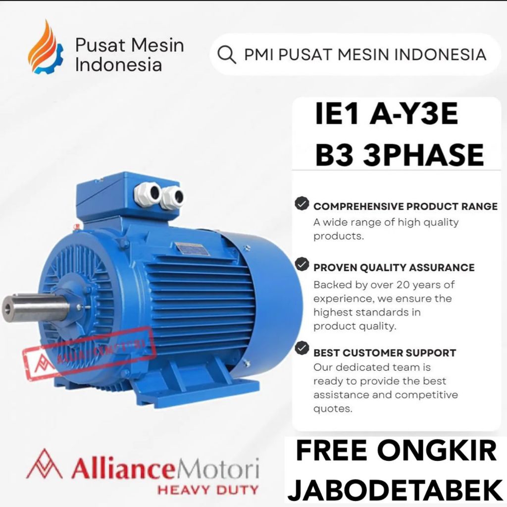 Jual ELEKTRO MOTOR ALLIANCE A-Y3e / AY3E B3 6P0.75KW 1HP 3PHASE 380V ...