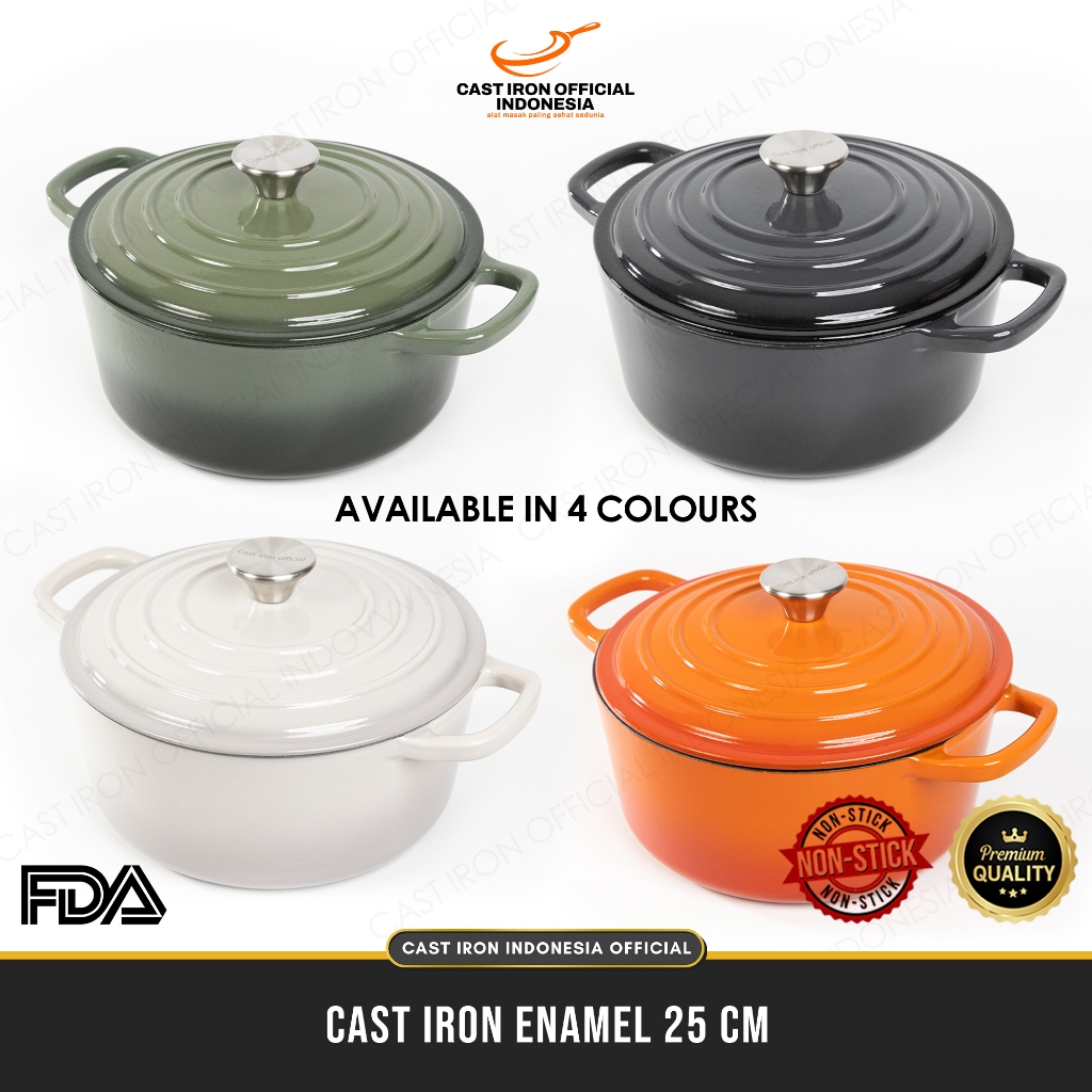 Jual Cast iron panci casserole pan dutch oven full cover TitANIUM ...