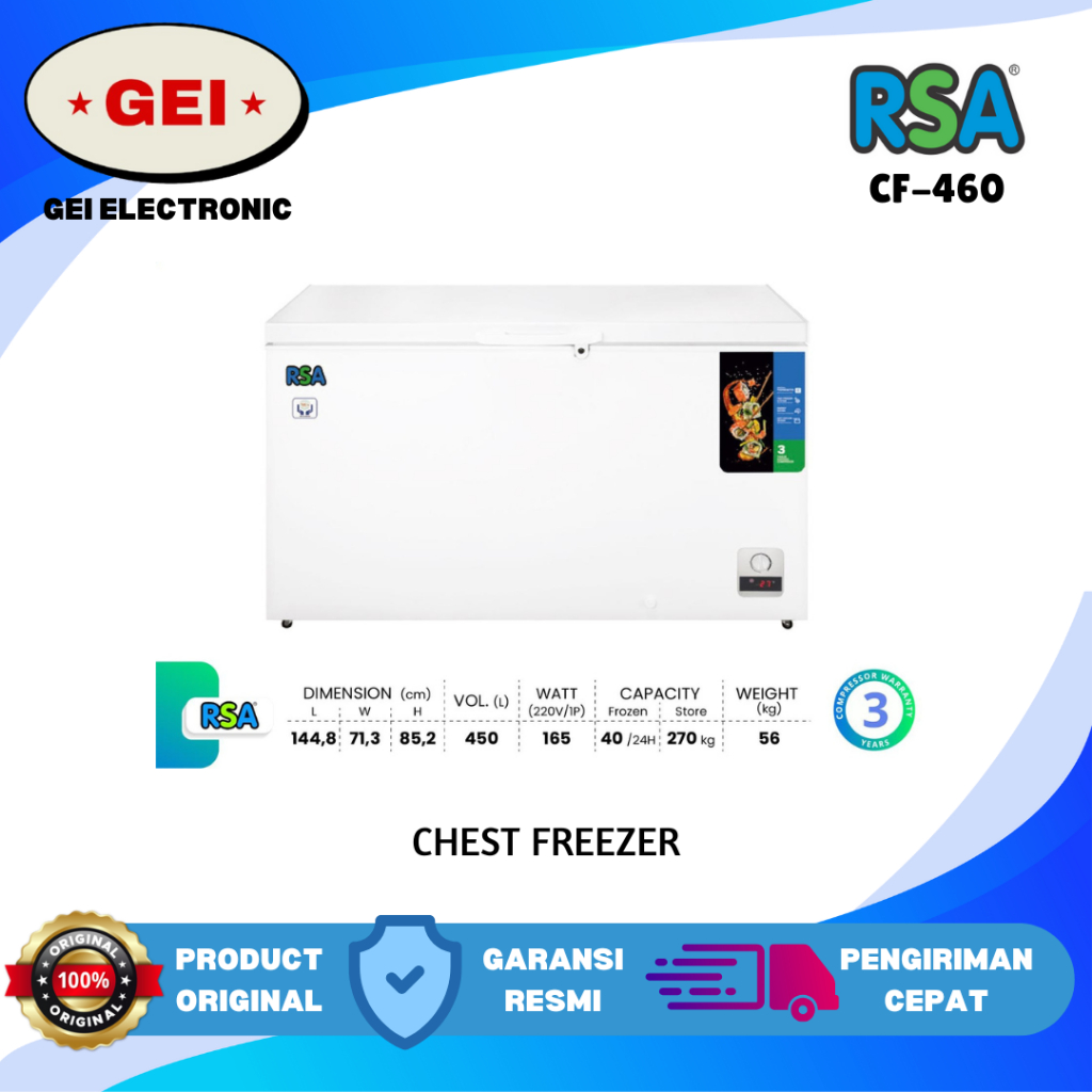 Jual RSA CF-460 Chest Freezer RSA CF 460 kapasitas 420 Liter Freezer ...