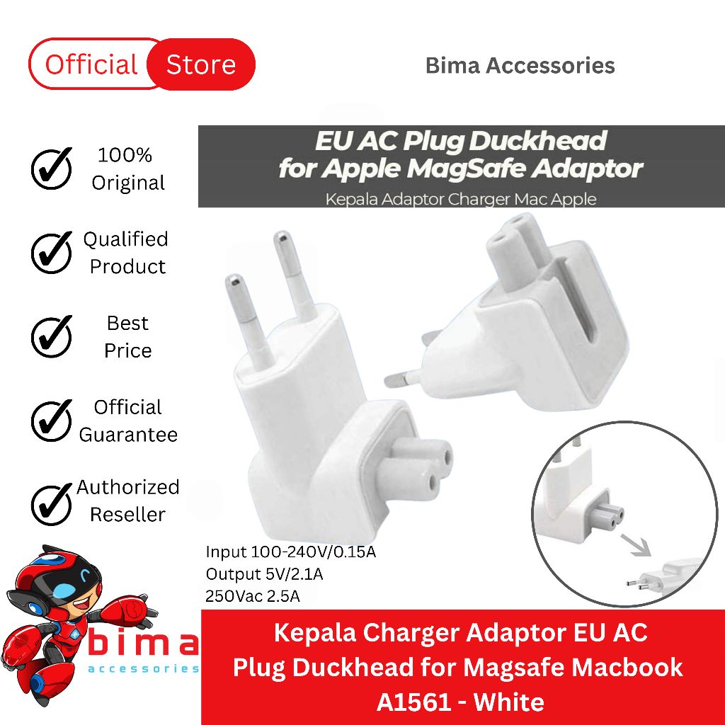 Jual Kepala Charger Adaptor EU AC Converter Plug Duckhead for Magsafe ...