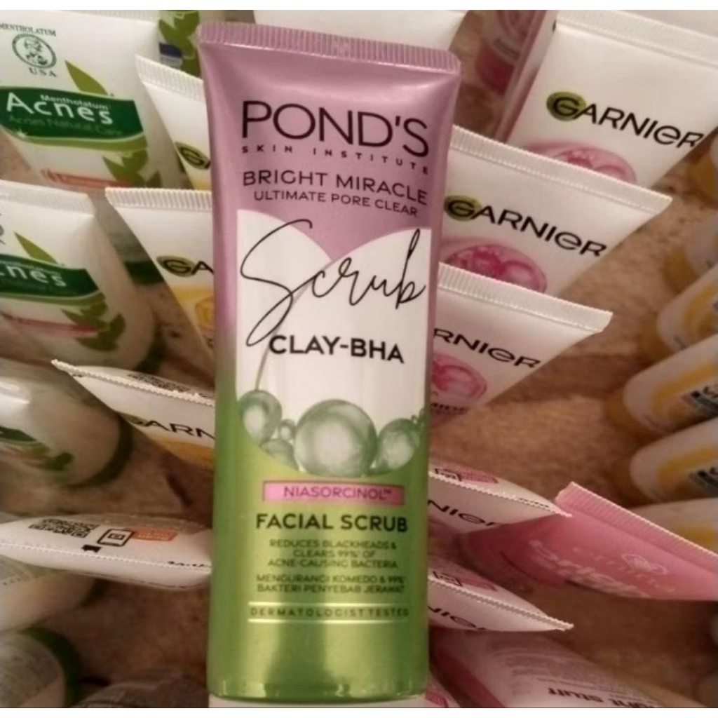 Jual PONDS BRIGHT MIRACLE ULTIMATE FACIAL SCRUB CLAY-BHA 50ml | Shopee ...