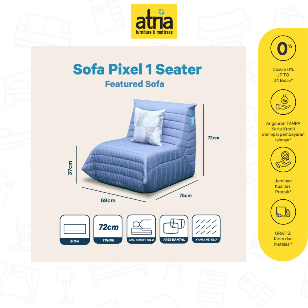 Jual Atria Sofa 1 Seater In The Box Pixel Minimalis 68 cm x 75 cm x 72 ...