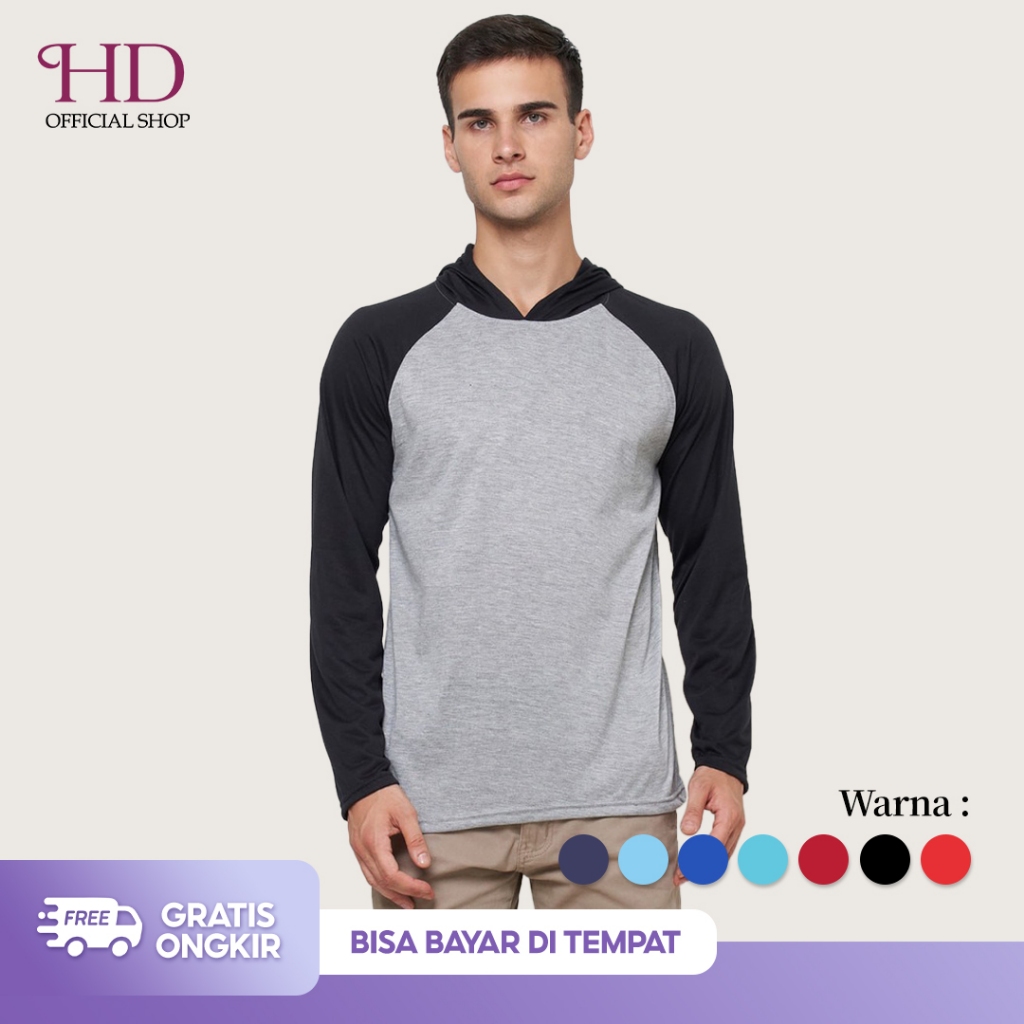 Jual HD Kaos Raglan Polos Hoodie / Kaos Bertopi Pria / Baju Raglan ...