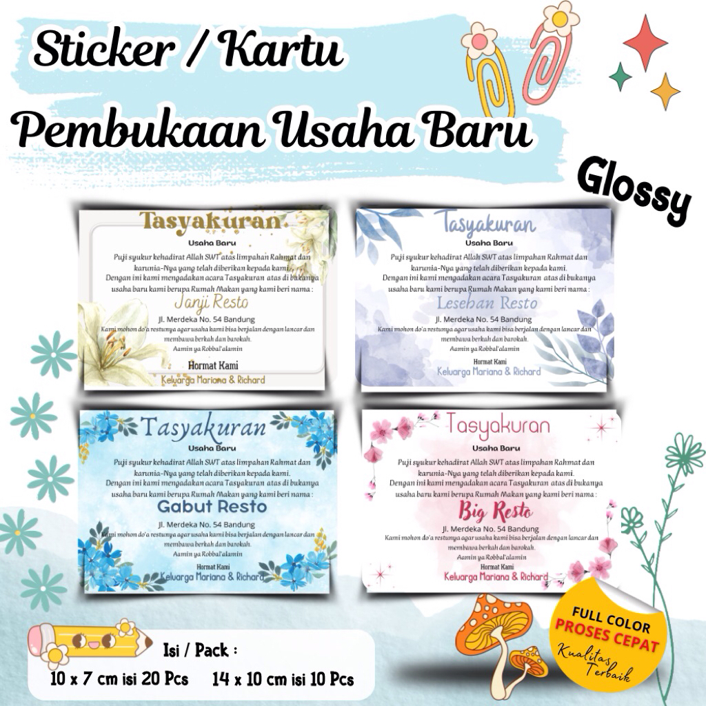 Jual ( isi 20pcs,10pcs) Kartu / Stiker Tasyakuran buka Usaha/Tasyakuran ...