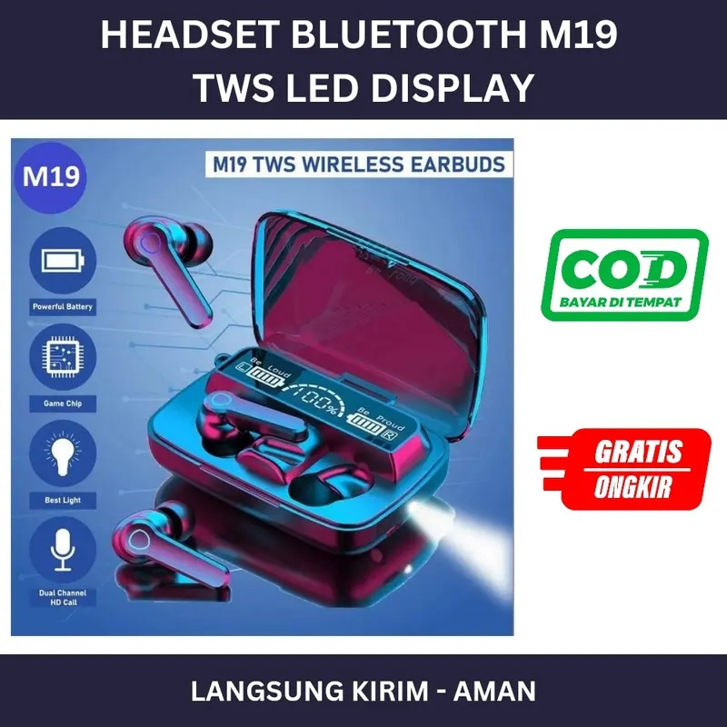 Jual Headset Bluetooth M19 TWS Wireless Earphone LED Display Mikrofon ...