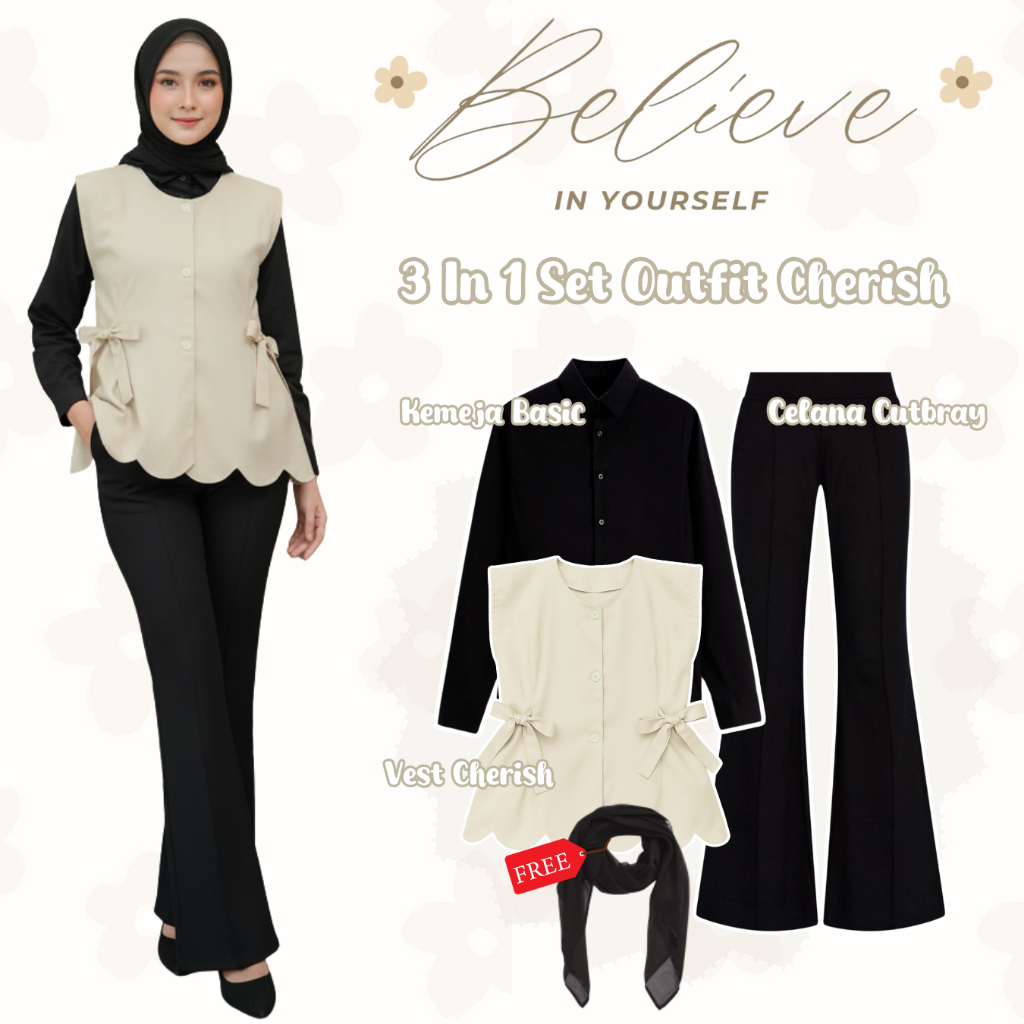 Jual Setelan 3 In 1 Set Cherish Remaja Hijab Kekinian | Vest Cherish ...