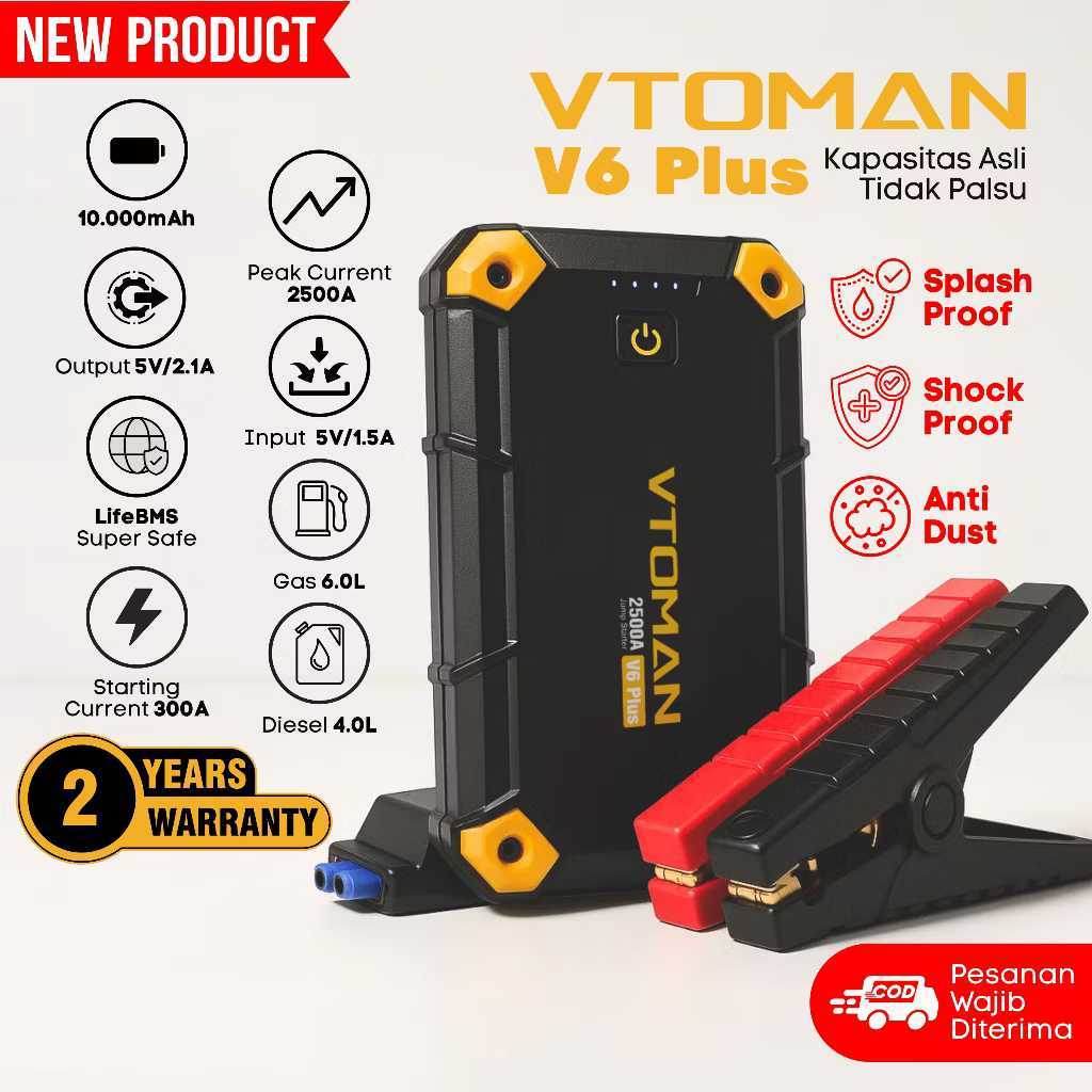 Jual VTOMAN V6 PLUS 10000 mAh Jump Starter Aki Mobil Motor Power Bank ...