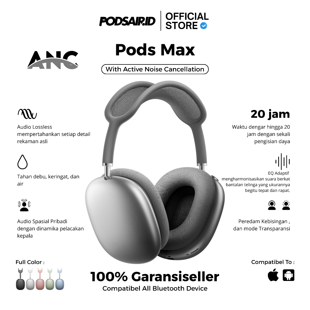 Jual Pods Air Pods Max ANC Wireless Bluetooth Earphone Headphone With ...