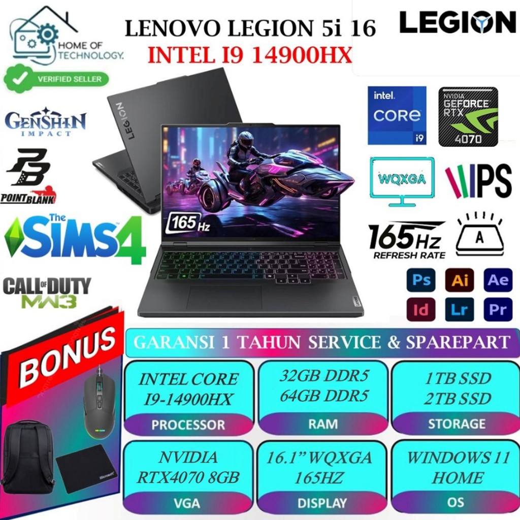 Jual Lenovo Legion 5i 16 IRX9 Intel i9 14900HX 64GB 2TB SSD RTX4070 8GB ...