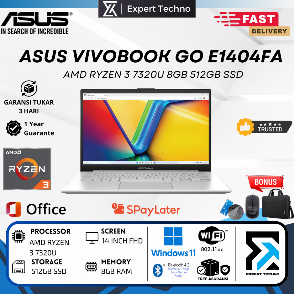 Jual ASUS VIVOBOOK GO E1404FA AMD RYZEN 3 7320U 8GB RAM 512GB SSD 14 ...