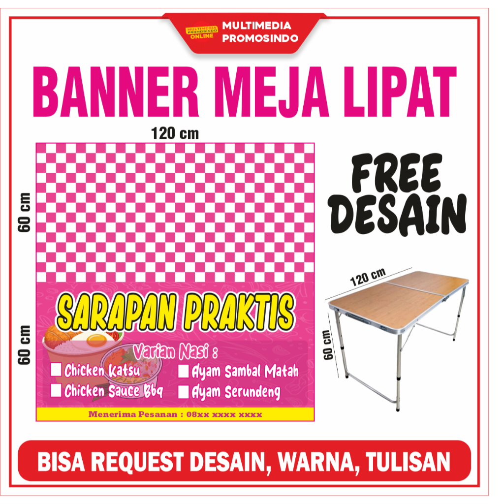 Jual Spanduk Banner Taplak Meja Lipat 120x120 | 120x140 | Free Desain ...