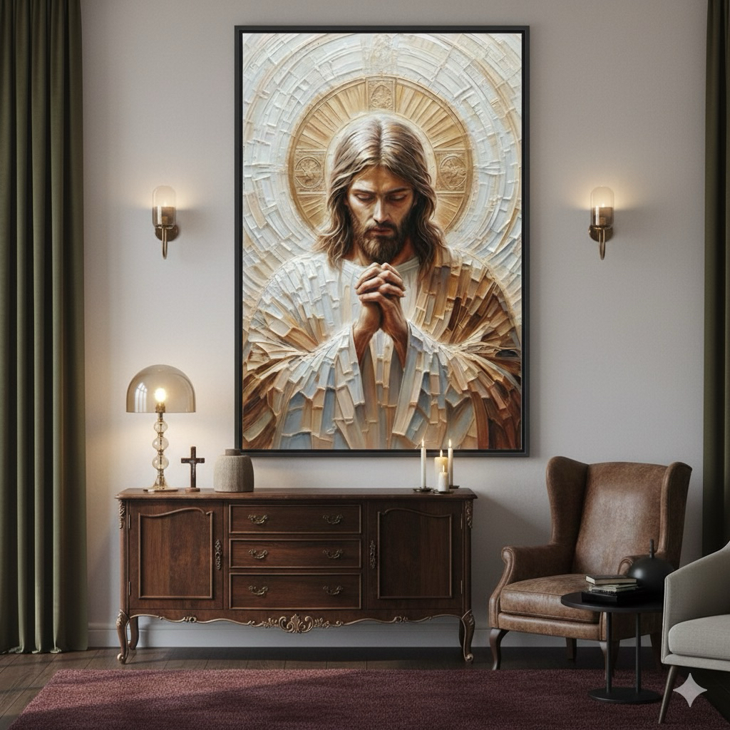 Jual KIZI ARTISTIC Lukisan Yesus Berdoa Estetik (Bingkai Hitam ...