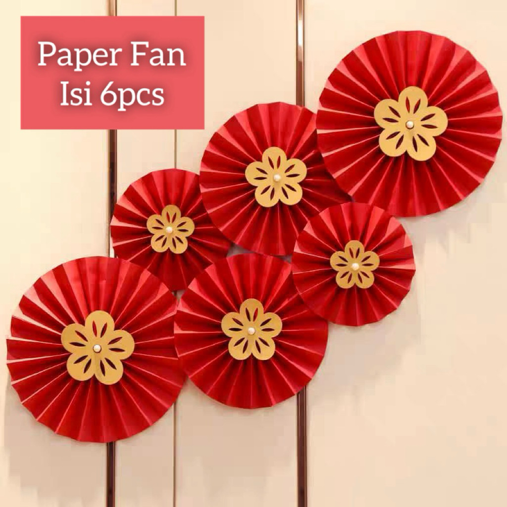 Jual 6pcs paper fan hiasan dekorasi bentuk kipas tulisan fu mutiara ...