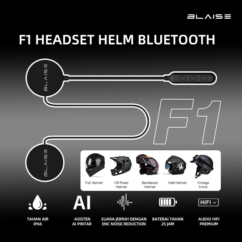 Jual INTERCOM HELM BLAISE F1 HEADSET BLUETOOTH SIMPLE TANPA MODUL ...