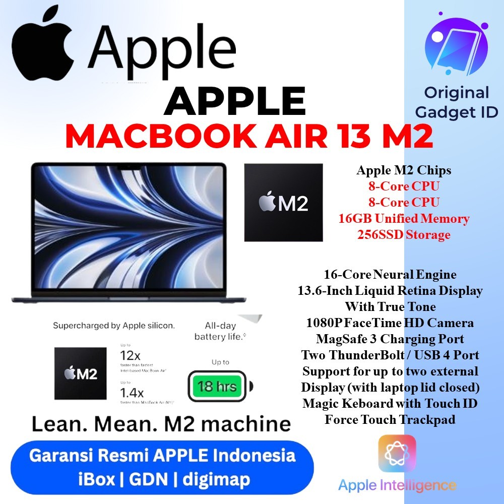 Jual Apple MacBook Air 13 M2 Chip 256GB SSD 16GB IPS OS Mac ( Garansi ...