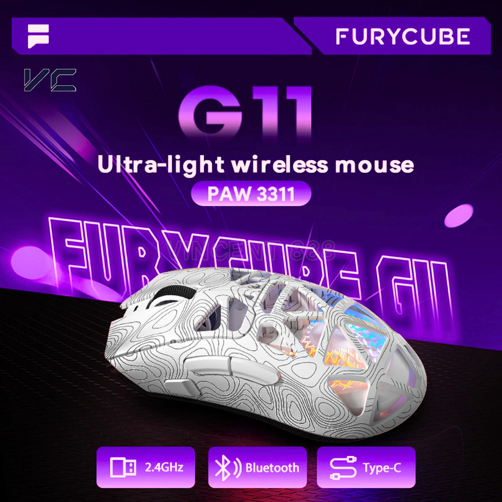 Jual Furycube G11 Skeleton Wireless 3in1 1K PAW3311 2.4G Bluetooth RGB ...