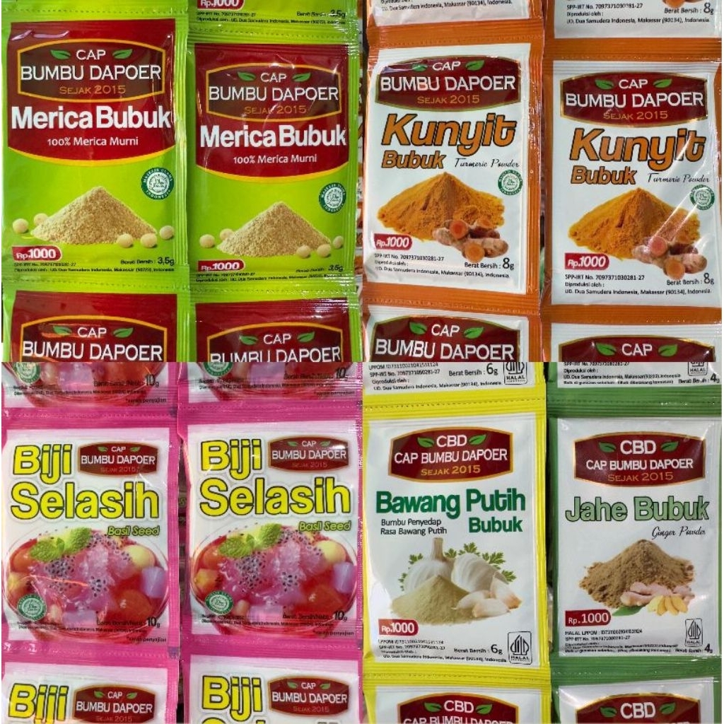 Jual Per Sachet Merica Kunyit Bawang Putih Jahe Bubuk Biji Selasih cap ...