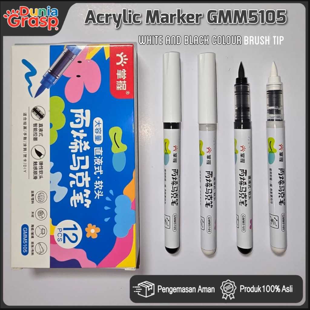 Jual Grasp Acrylic Brush Marker GMM5105 Satuan Hitam & Putih – Marker ...
