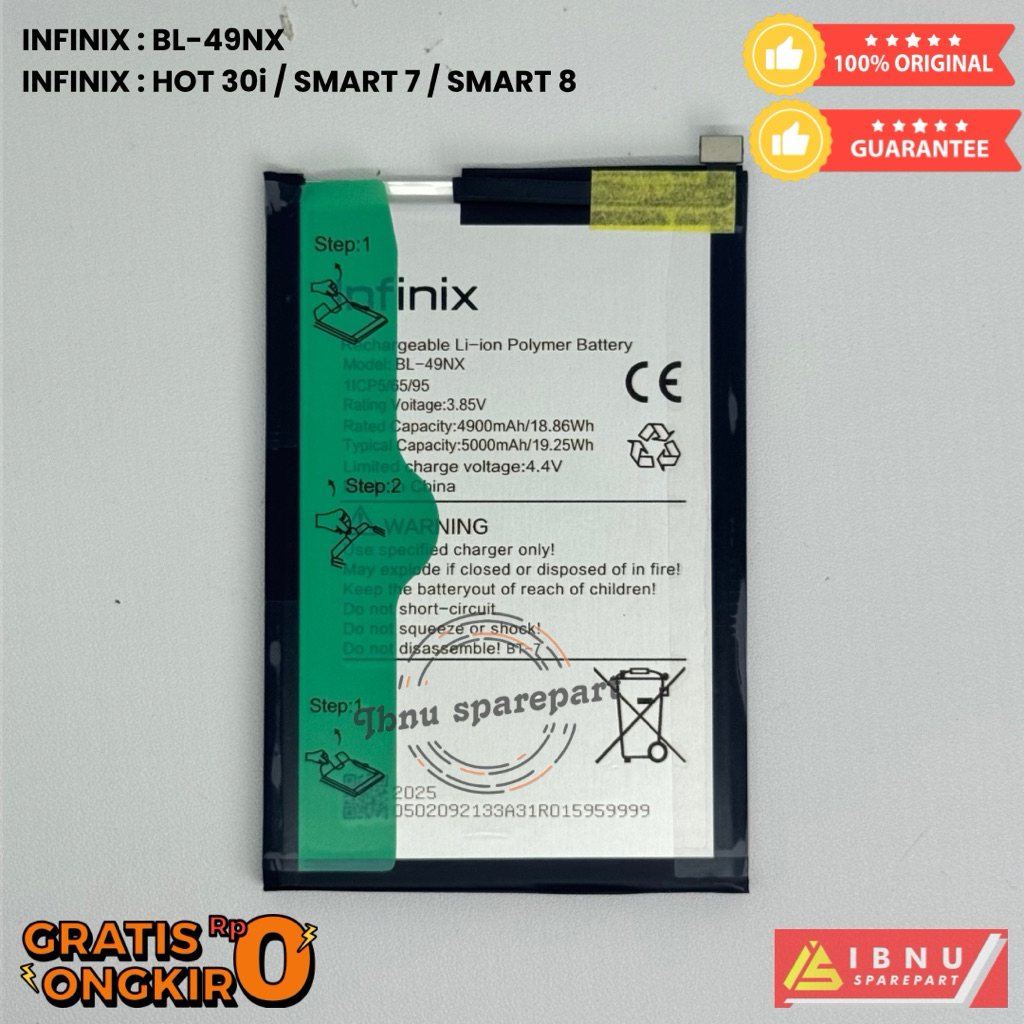 Jual Baterai batre infinix Hot 30i X669C / smart 7 X6515 / smart 8 ...