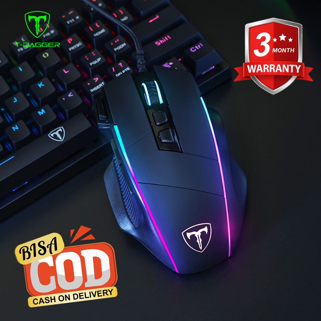 Jual T-DAGGER Mouse Gaming Desain Ergonomis Lampu RGB Tombol Dapat ...