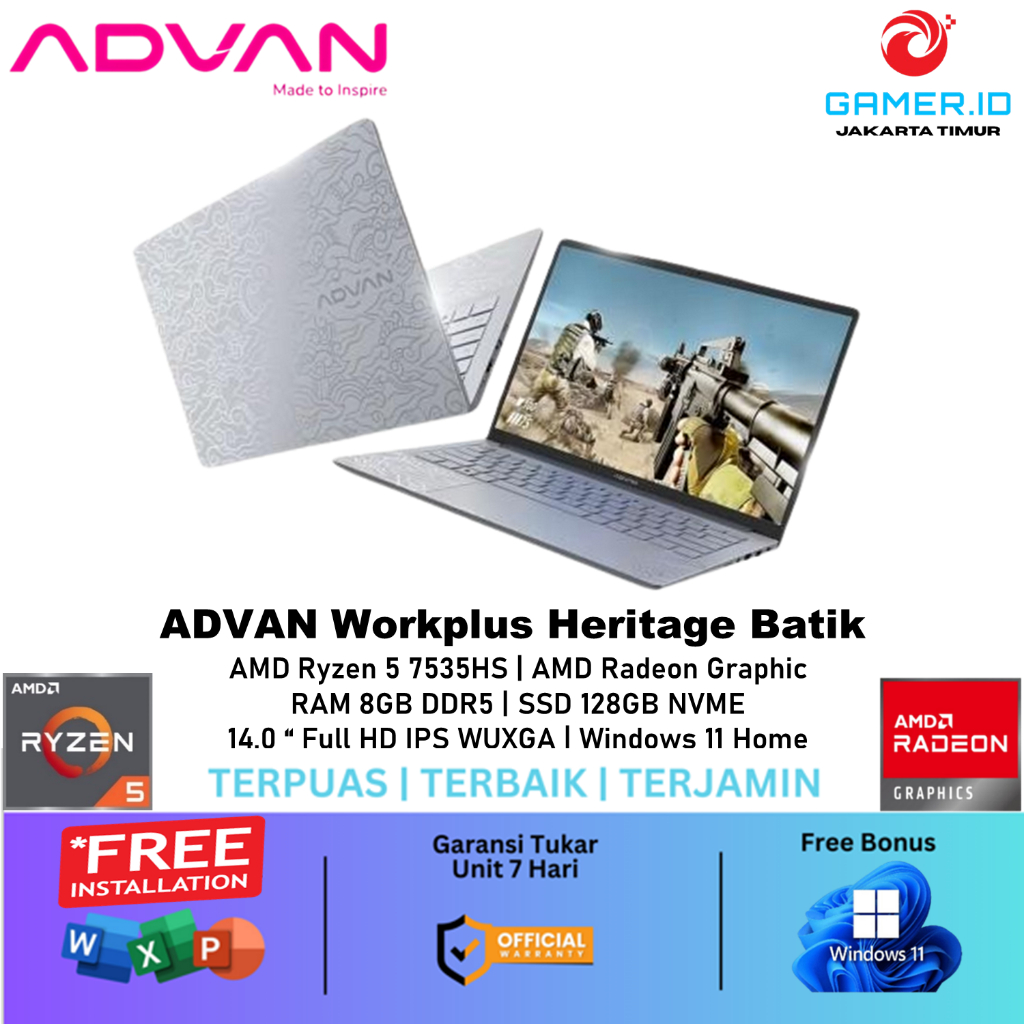Jual Laptop ADVAN Workplus Heritage Batik AMD Ryzen 5 7535HS Ram 8GB ...