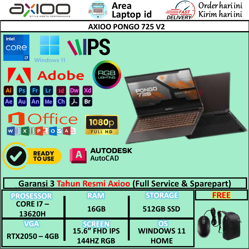 Jual LAPTOP GAMING AXIOO PONGO 725 V2 INTEL I7 13620H 16GB 512GB ...