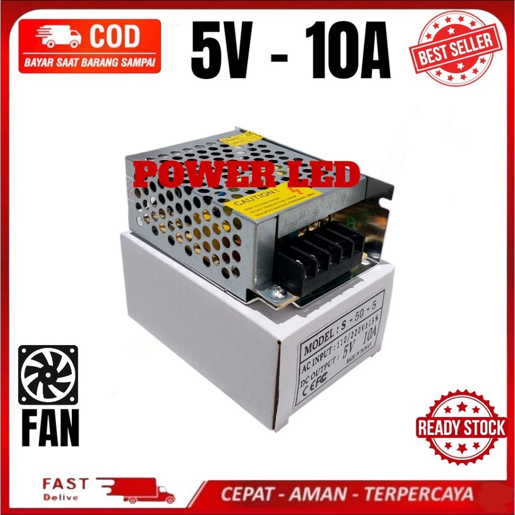 Jual Switching Power Supply PSU 5V 10A High Quality, 5 Volt 10 Ampere Jaring Adaptor SMPS ...