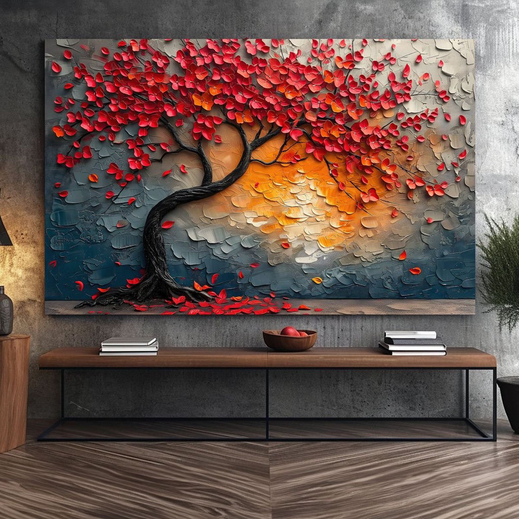 Jual Lukisan dinding abstrak tekstur minimalis modern motif pohon bunga ...