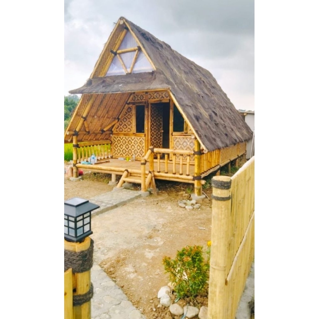 Jual vila bambu/rumah pondok bambu siap huni atap injuk dan baja ukuran ...