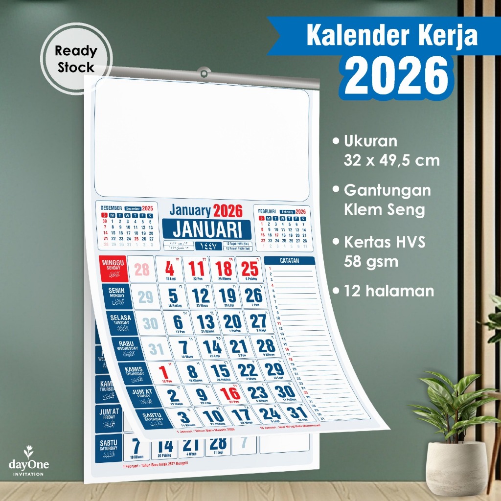 Jual KALENDER KERJA 2026 TERBARU - KALENDER DINDING 12 PLY READY STOCK ...
