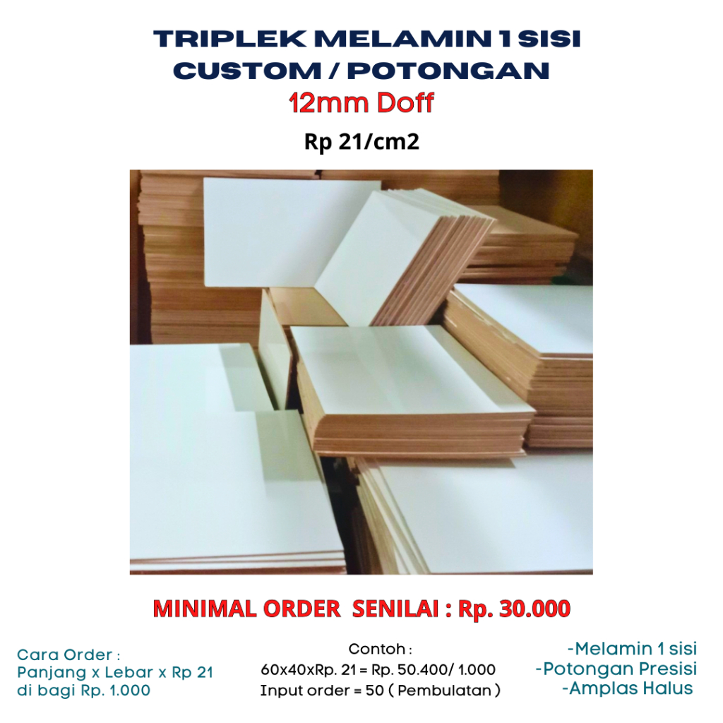 Jual Triplek Multiplek Plywood Melamin 12mm satu muka / sisi Custom ...