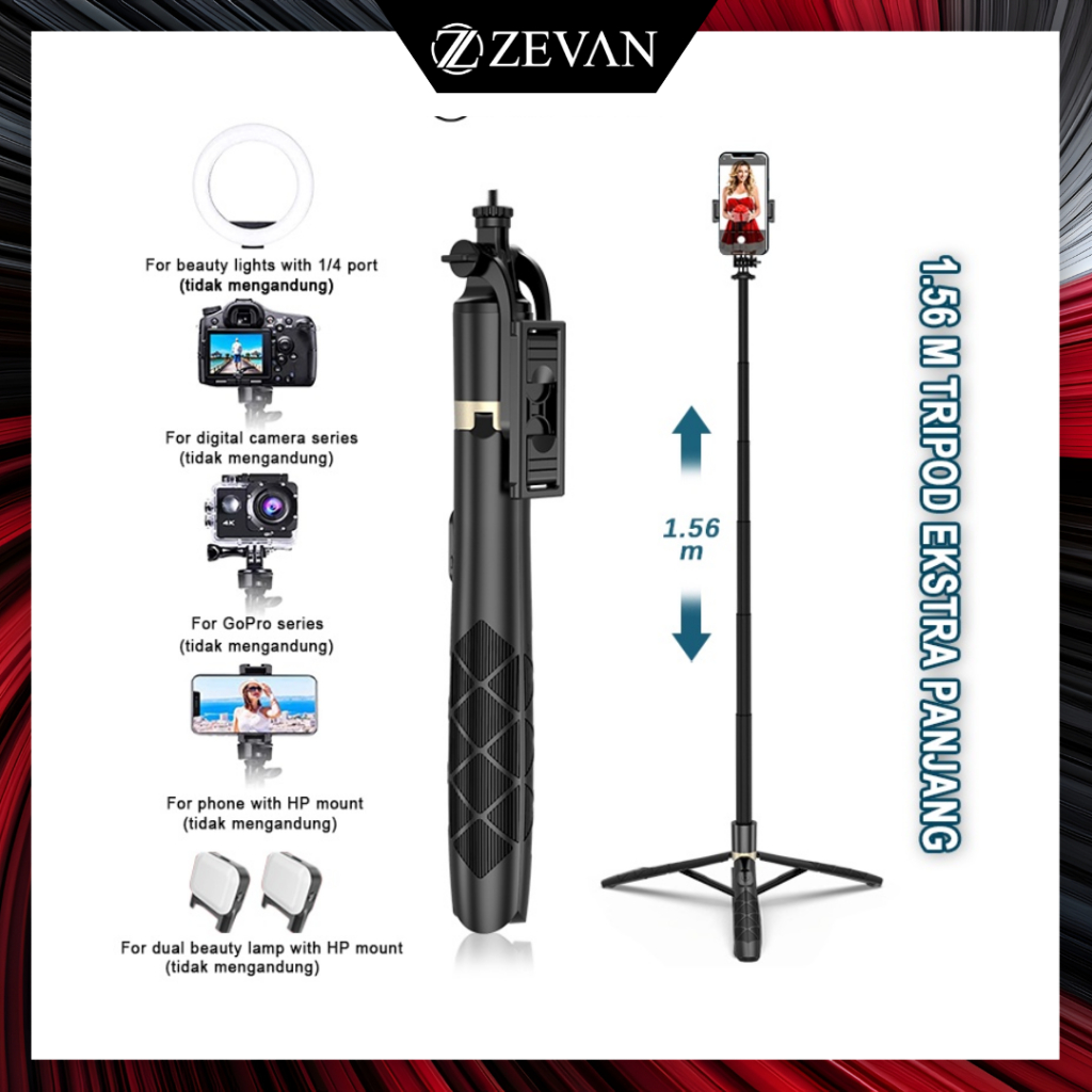 Jual ZEVAN Tripod Bluetooth Remote Control Q16 156cm Multi-Functional ...