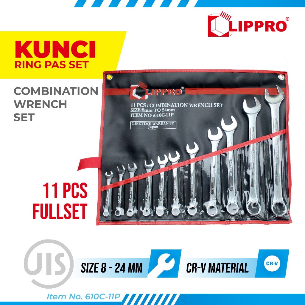 Jual Lippro Combination Wrench Set 11 Pcs – Kunci Ring Pas 8–24 mm CR-V ...