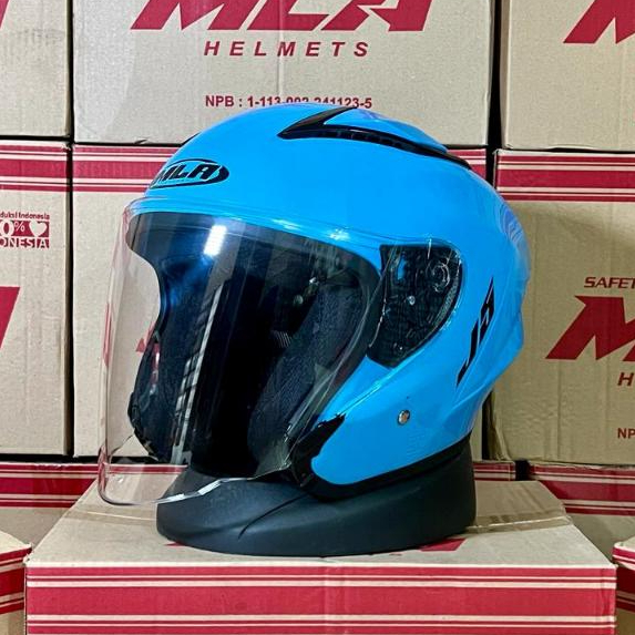 Jual Mla J5 Helm Half Face Biru Glossy Sni Original | Shopee Indonesia