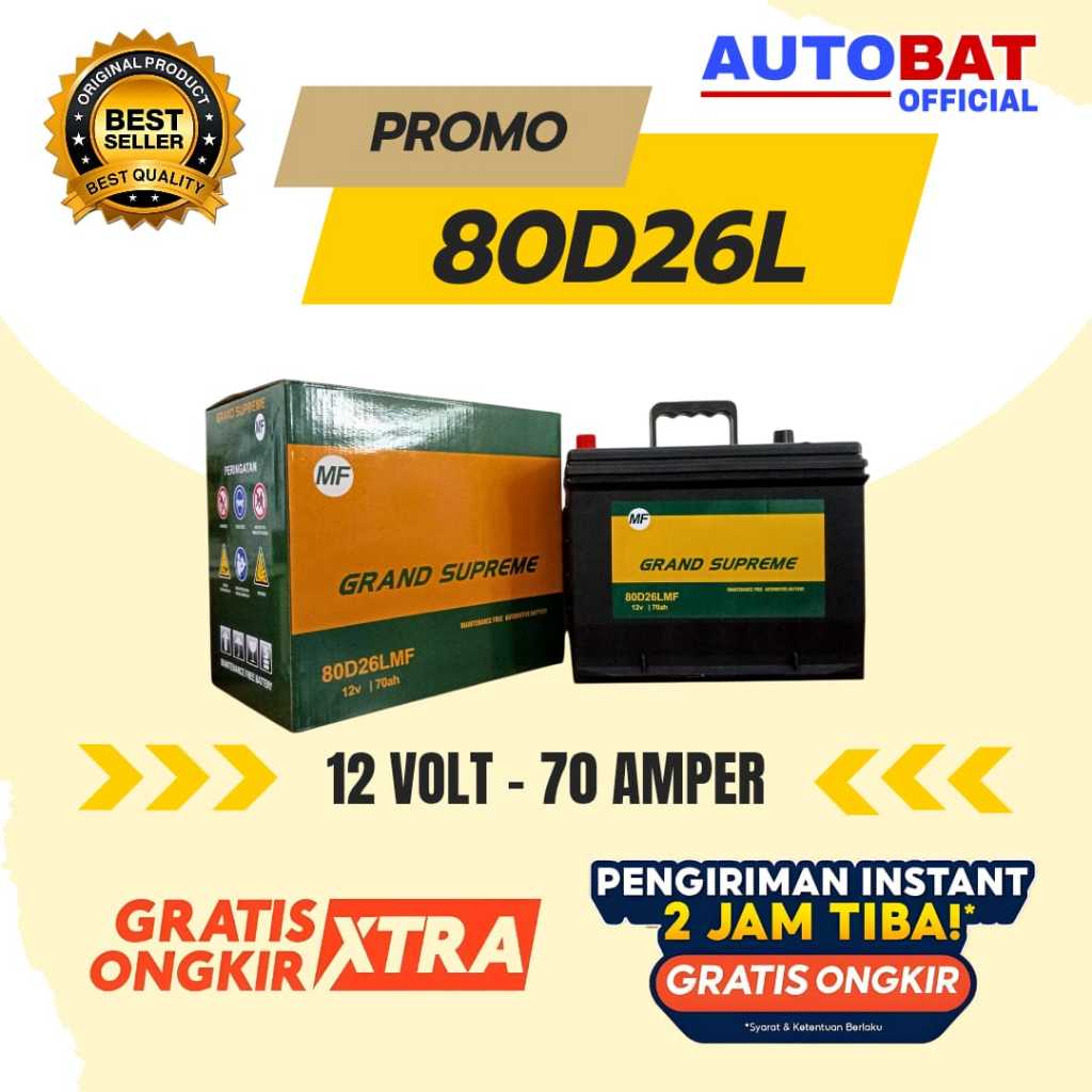 Jual Aki Grand Supreme Mobil 80D26L 12V 70AH | Shopee Indonesia