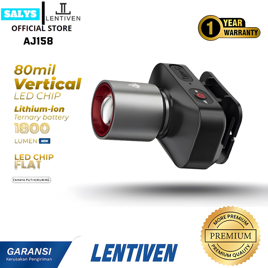 Jual SALYS LENTIVEN Senter Kepala Cahaya 80W LED Fokus Penyebaran Zoom ...