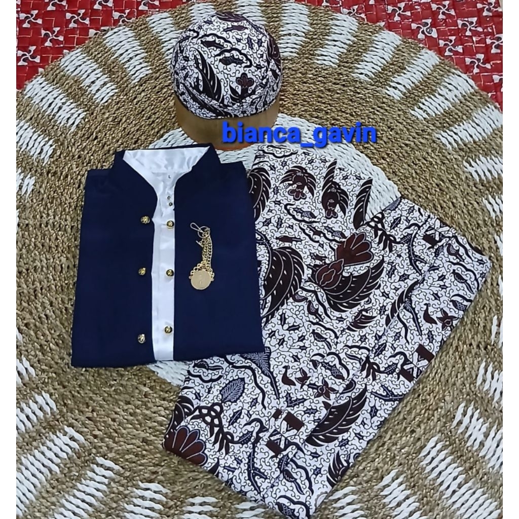 Jual Set Baju Adat Jawa Pria/ Beskap Hewes Navy + Jarik Instan ...