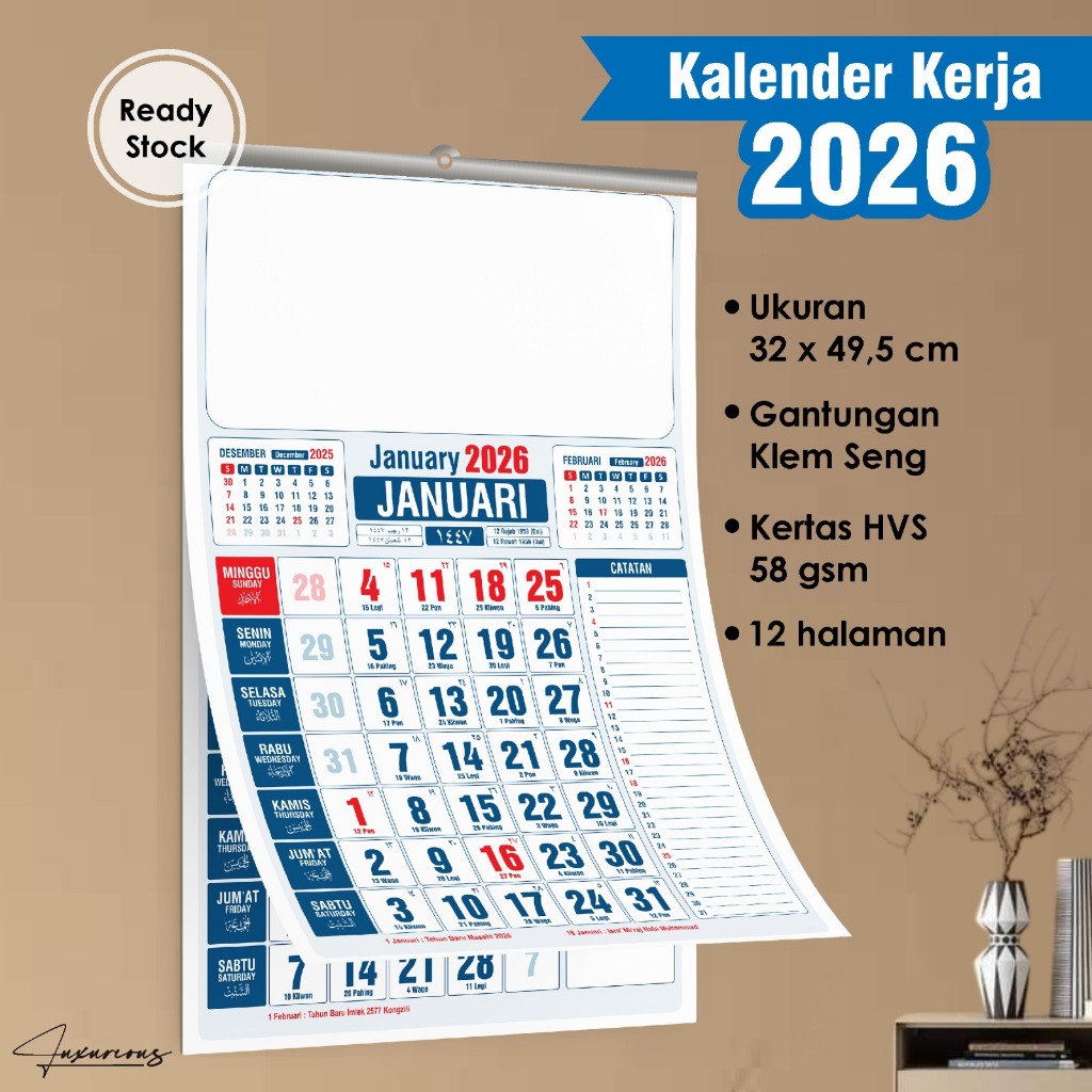 Jual Kalender Dinding 2026 Klem Seng Ukuran Besar 32x49.5cm – Kalender ...