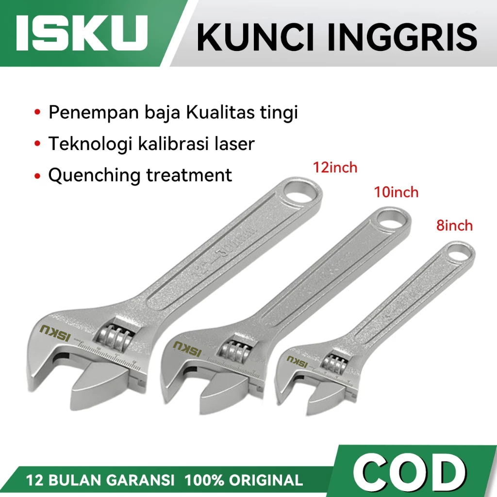 Jual ISKU Kunci Inggris Adjustable Wrench 8" 10" 12" Alat Adjustable ...