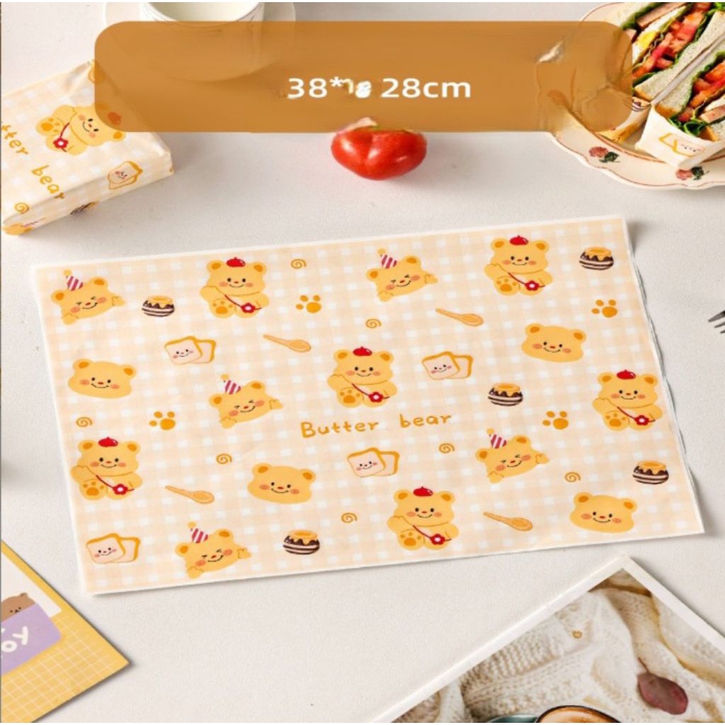 Jual wax paper motif bear butter baking kertas roti motif ukuran 28× ...