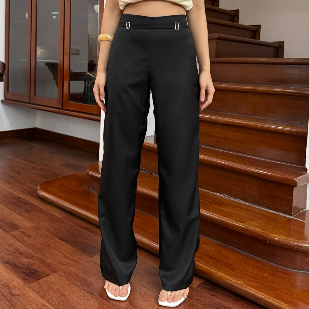 Jual SURI PANTS | Belted High Waist Pants Straight Pants Celana Panjang ...