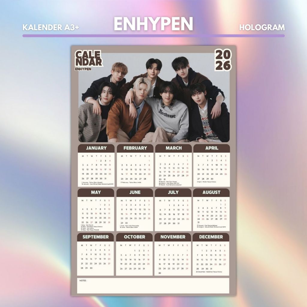 Jual HOLOGRAM 2026 KALENDER ENHYPEN KPOP UNOFFICIAL HEESEUNG JUNGWON ...