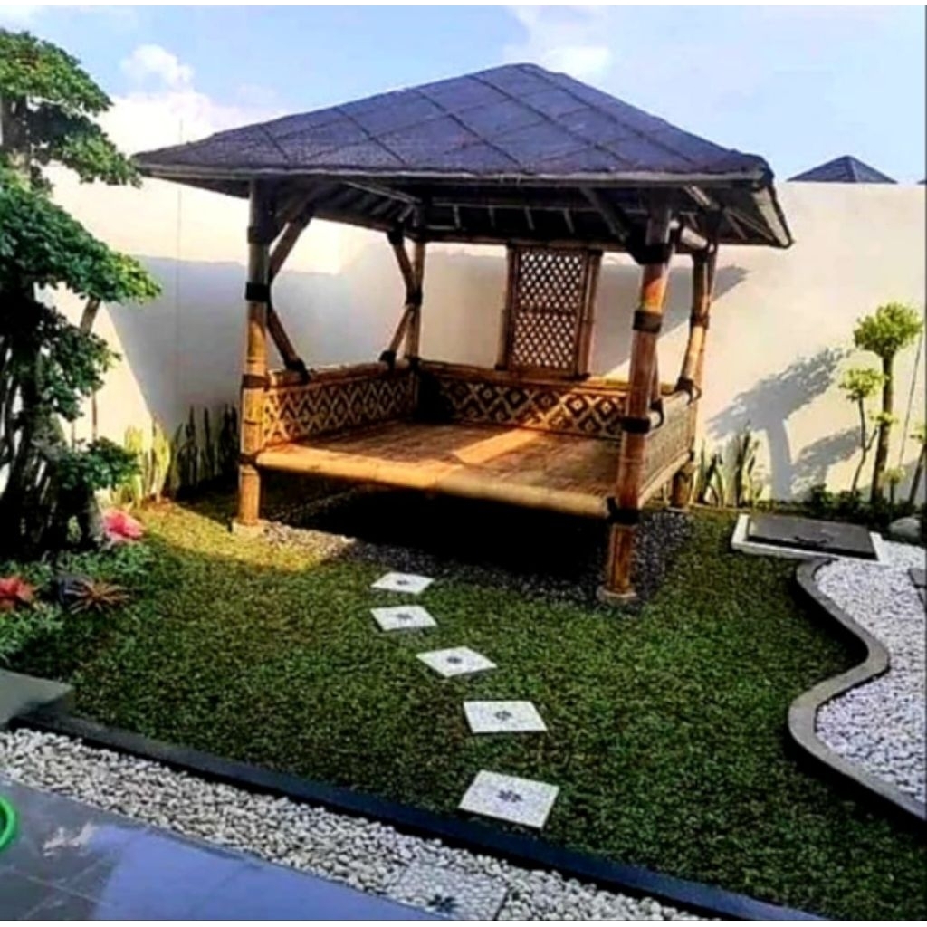 Jual saung bambu gazebo siap huni ukuran 3x2.5m atap injuk | Shopee ...